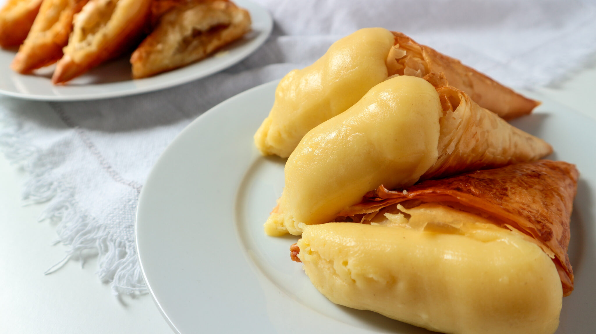 Trigona Panoramatos (Greek Phyllo Dessert with Custard Cream) | namethedish